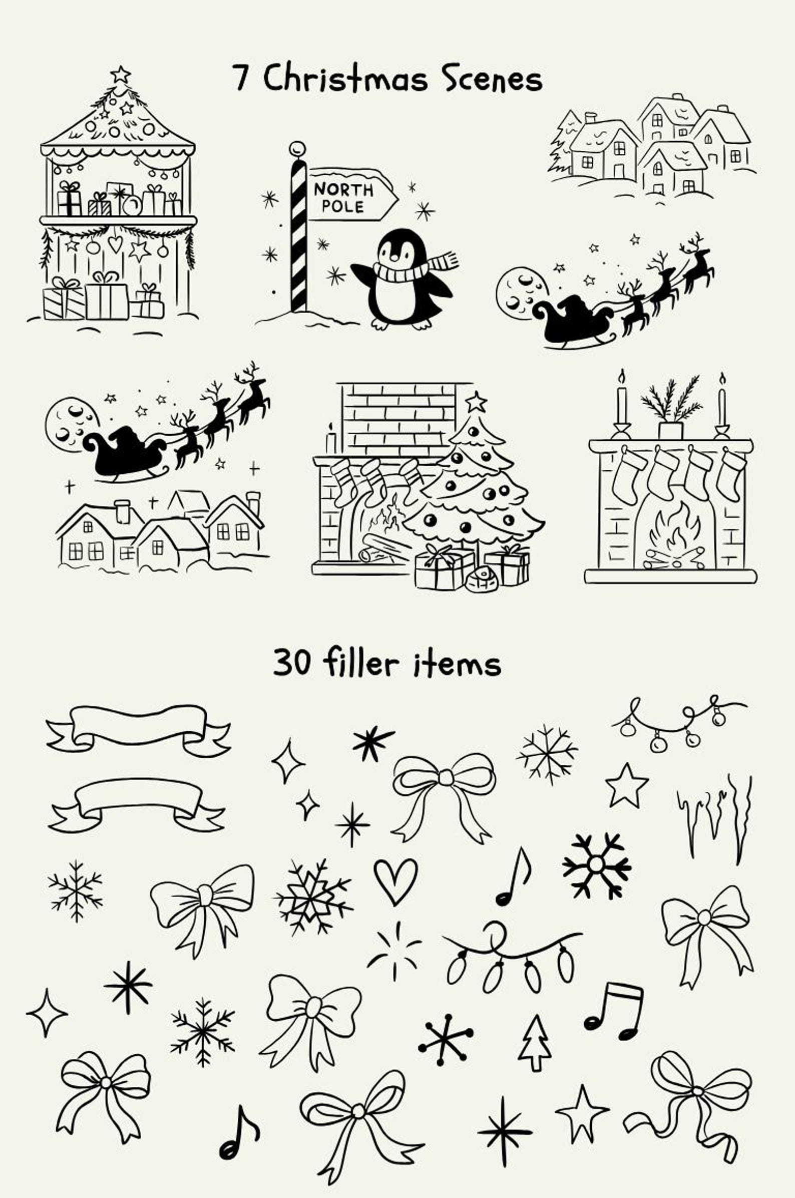 200+ Hand-drawn Christmas Clipart | Winter Doodle Clipart Bundle ...