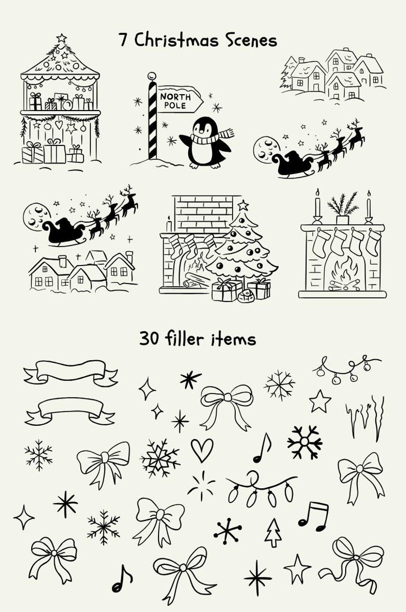 200+ Hand-drawn Christmas Clipart | Winter Doodle Clipart Bundle ...