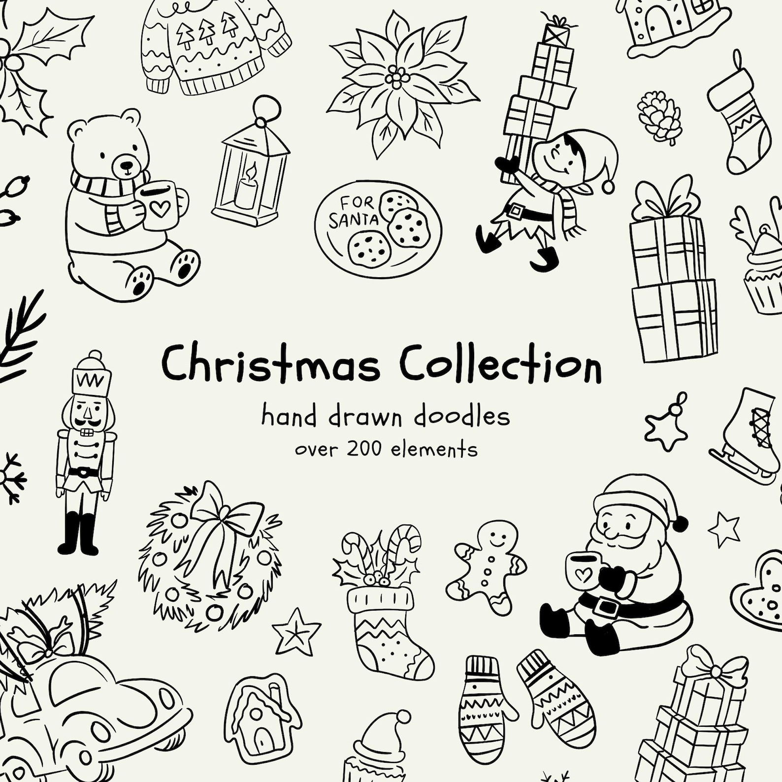 200+ Hand-drawn Christmas Clipart | Winter Doodle Clipart Bundle ...