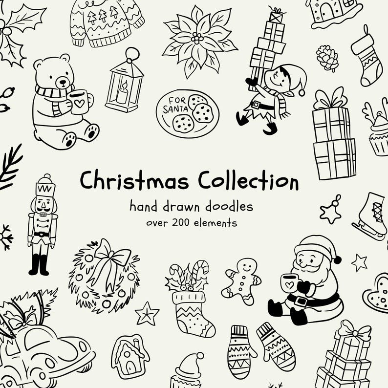 200+ Hand-drawn Christmas Clipart | Winter Doodle Clipart Bundle ...