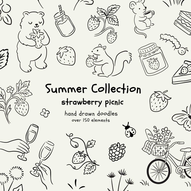 Summer Doodle Clipart Bundle – 150+ Hand Drawn Picnic, Food, Nature ...
