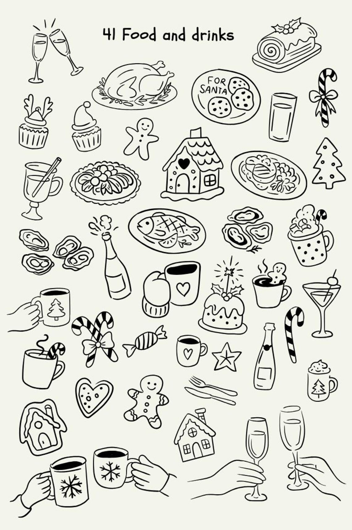 200+ Hand-drawn Christmas Clipart | Winter Doodle Clipart Bundle ...