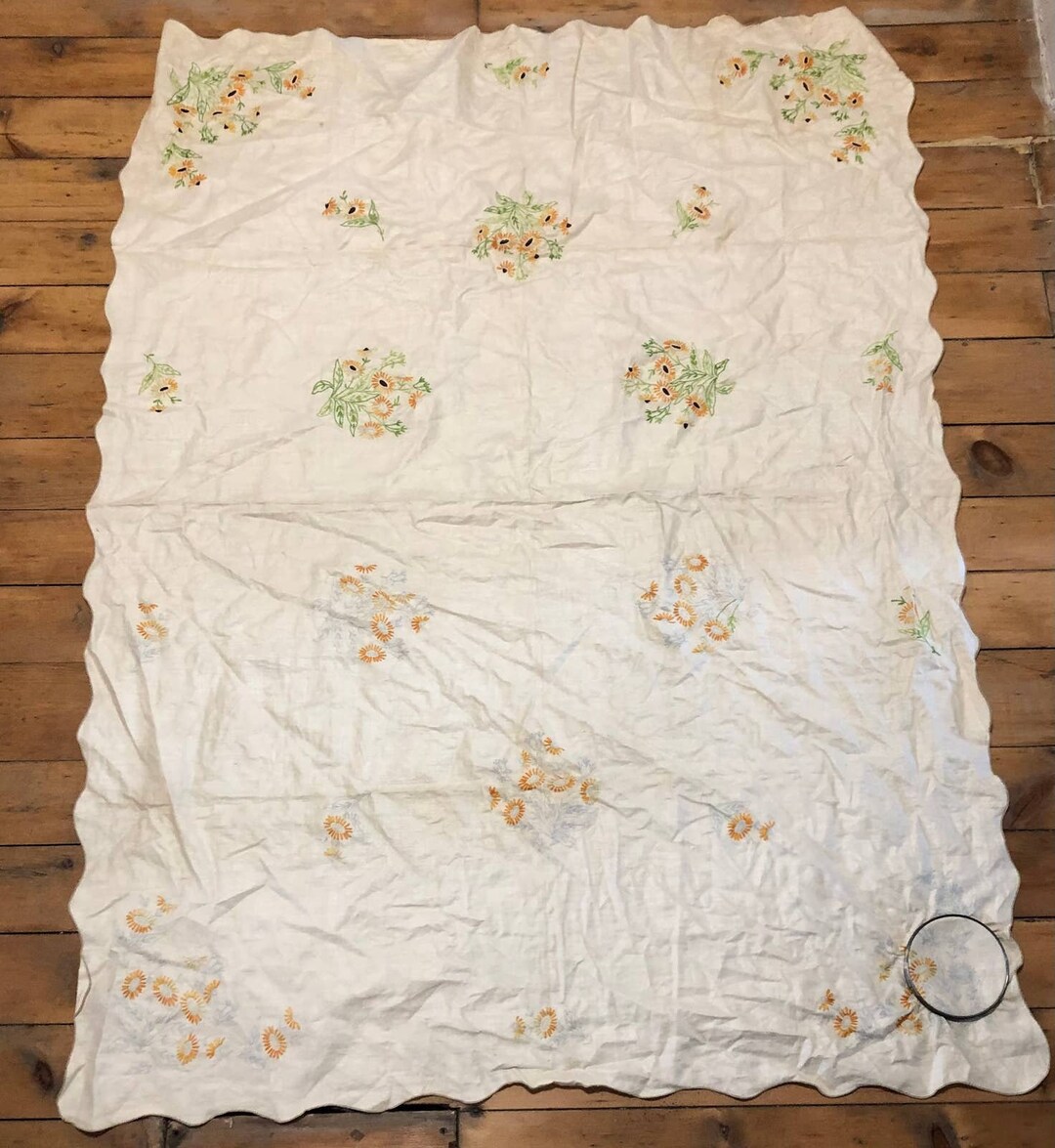Unfinished Tablecloth Embroidery 66" X 49" Vintage - Etsy