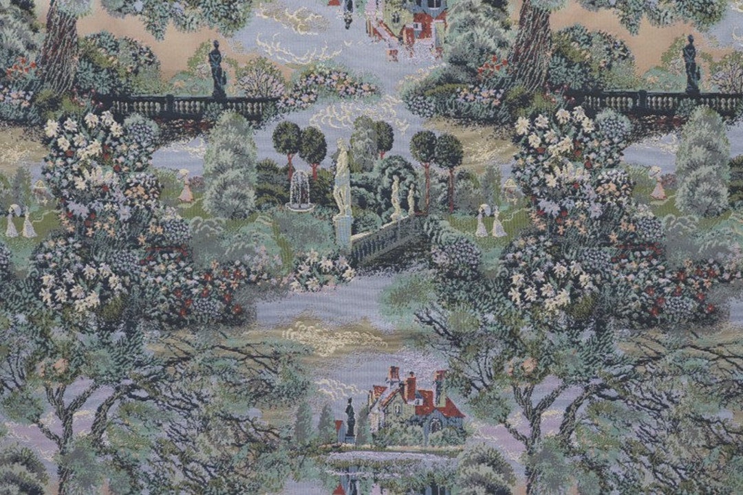 Victorian Garden Upholstery Tapestry Toile Fabric 1 Yard 78" Wide Heavy ...
