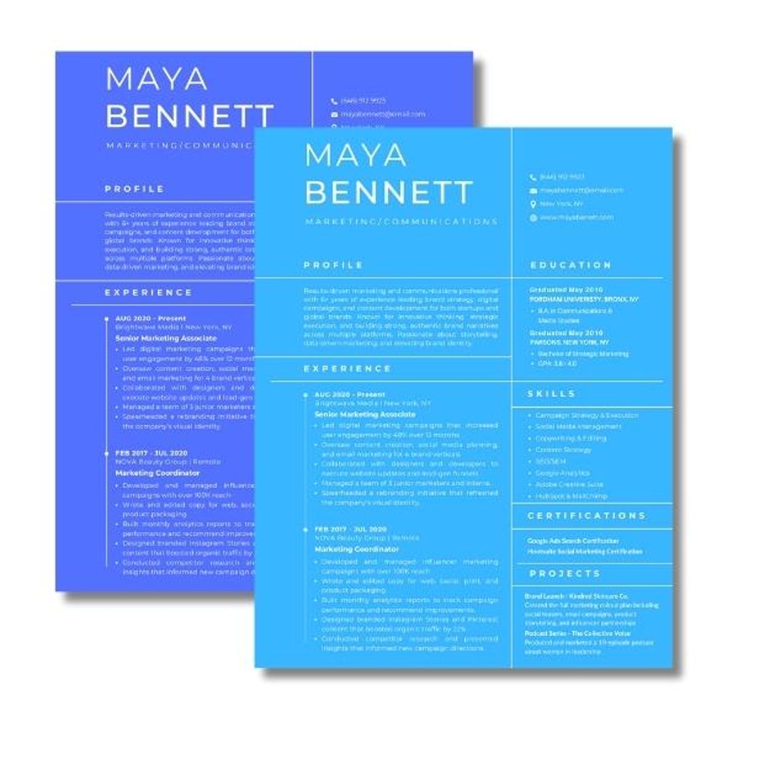 Simple Modern Resume Template Editable in Canva Professional One Page ...