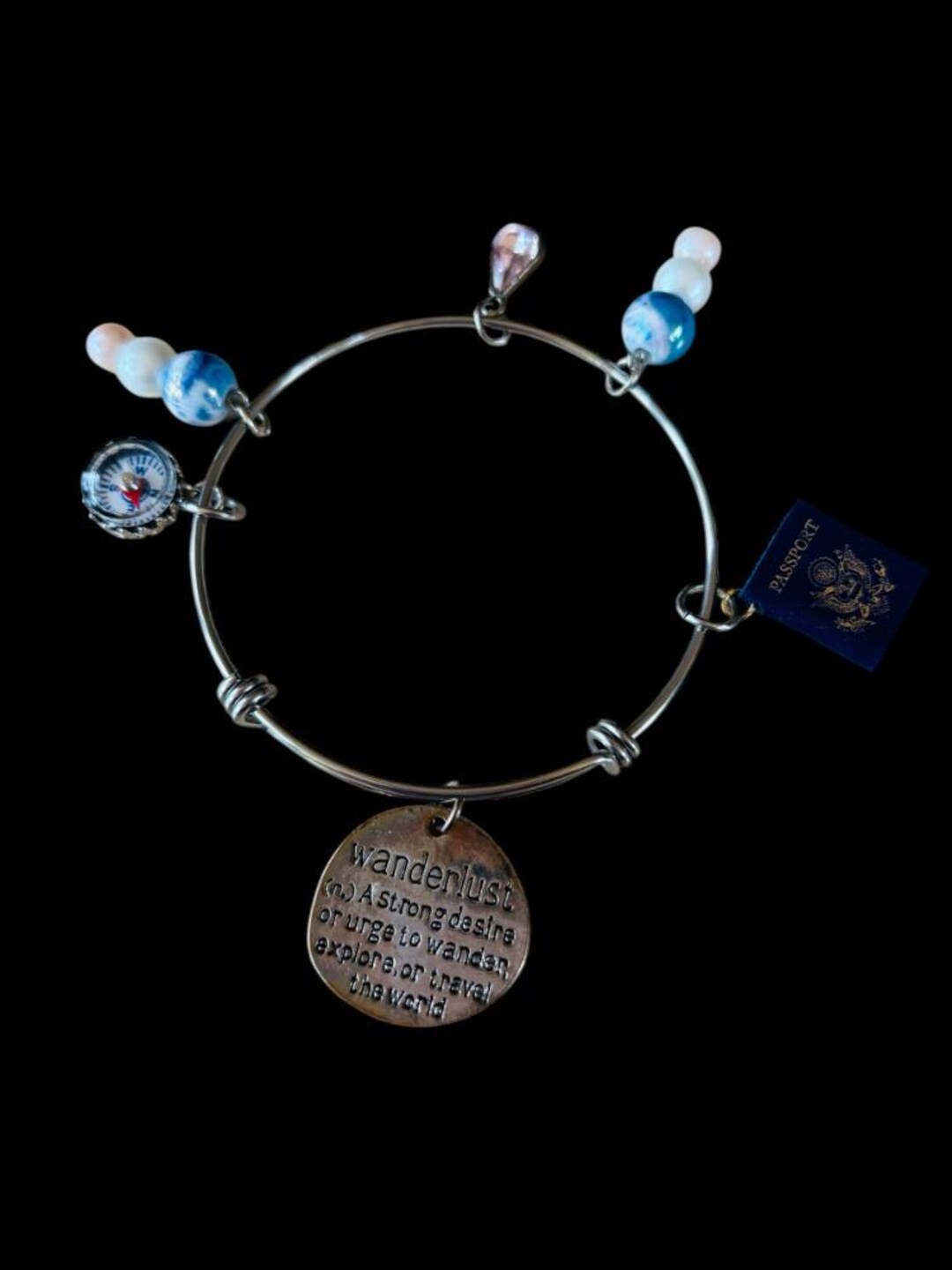 Stainless Steel, Adjustable, Charmed Bangle Bracelet, Adventurer - Etsy
