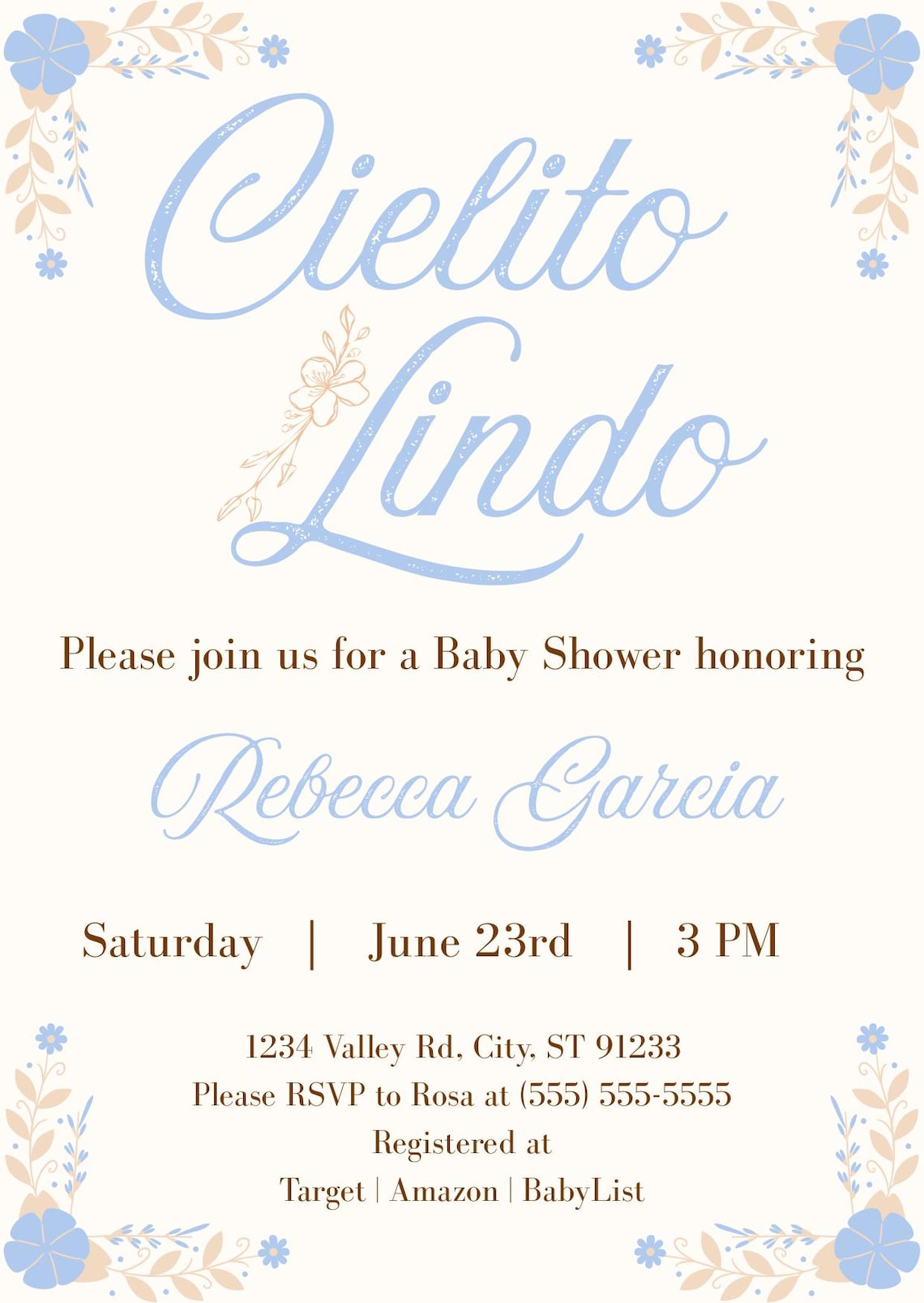 Spanish Cielito Lindo Niño Baby Shower Invitation Bundle, English ...
