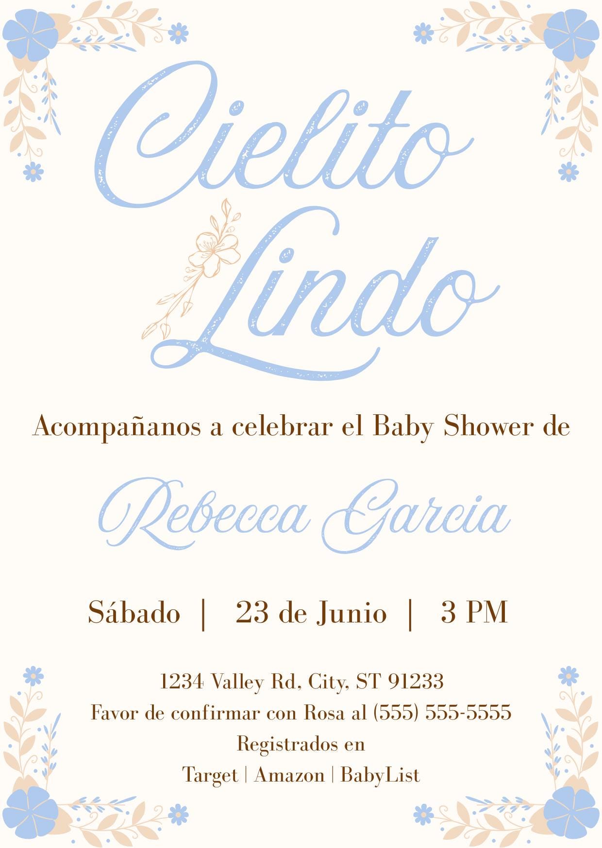 Spanish Cielito Lindo Niño Baby Shower Invitation Bundle, English ...