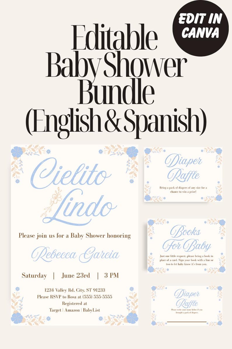 Spanish Cielito Lindo Niño Baby Shower Invitation Bundle, English ...