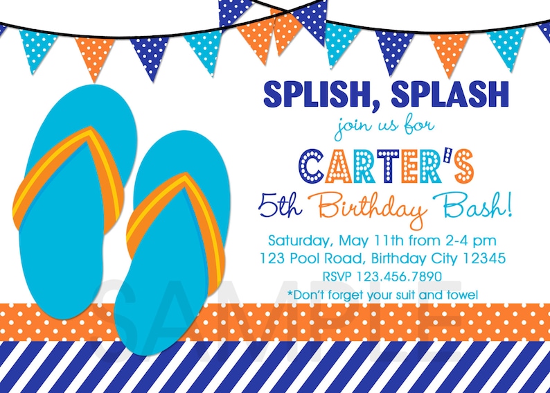 Flip Flop Pool Party Birthday Invitation Flip Flop Birthday - Etsy