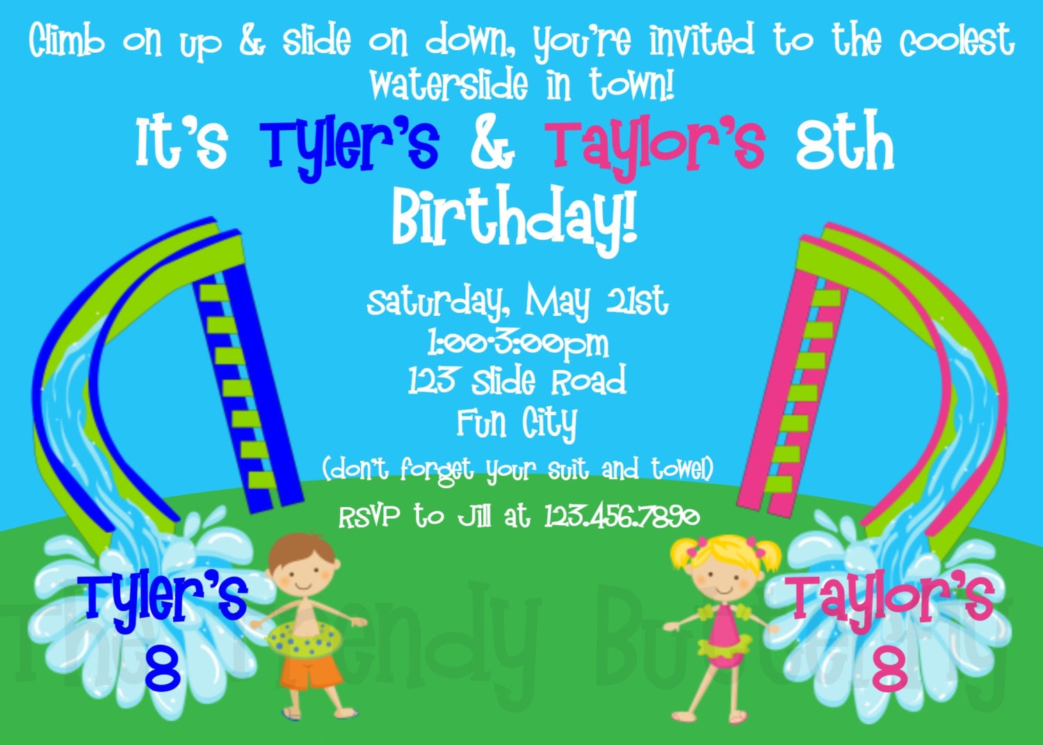Waterslide Birthday Party Invitation Inflatable Water Slide - Etsy