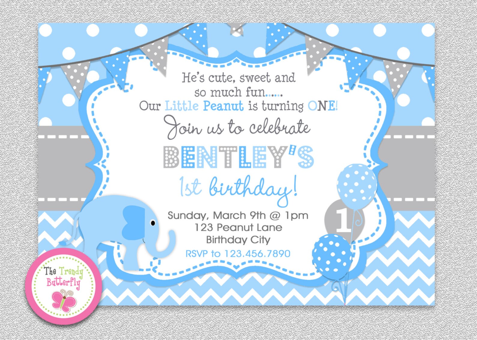 1st Birthday Elephant Invitation Elephant Birthday | Etsy