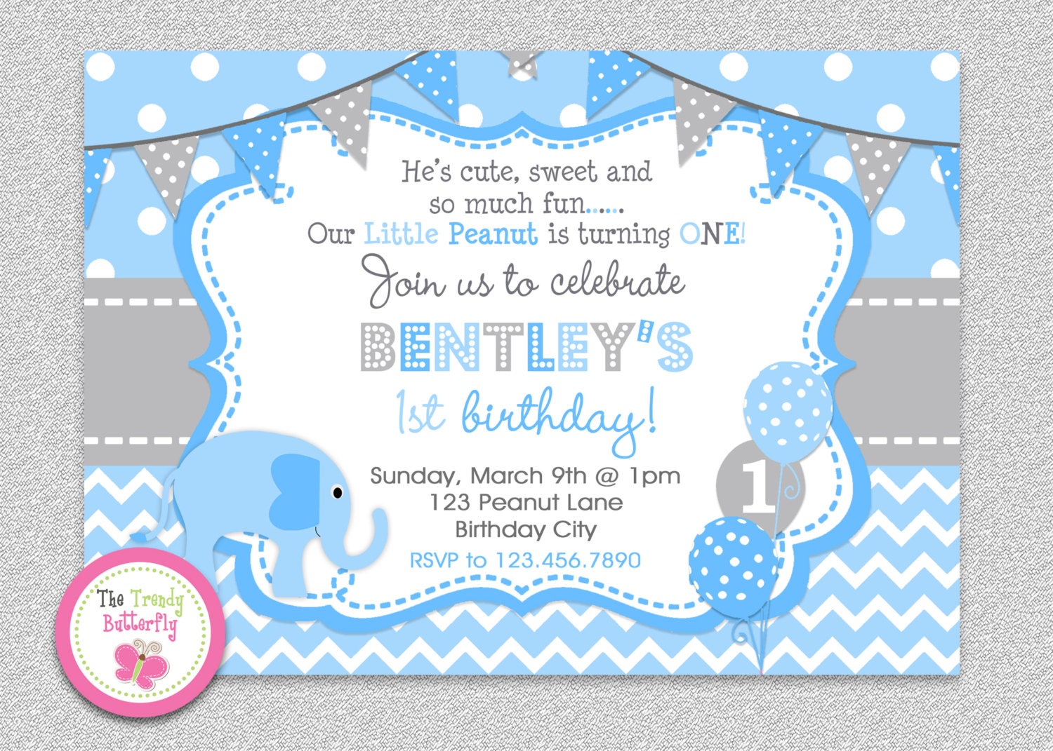 1st Birthday Elephant Invitation Elephant Birthday - Etsy