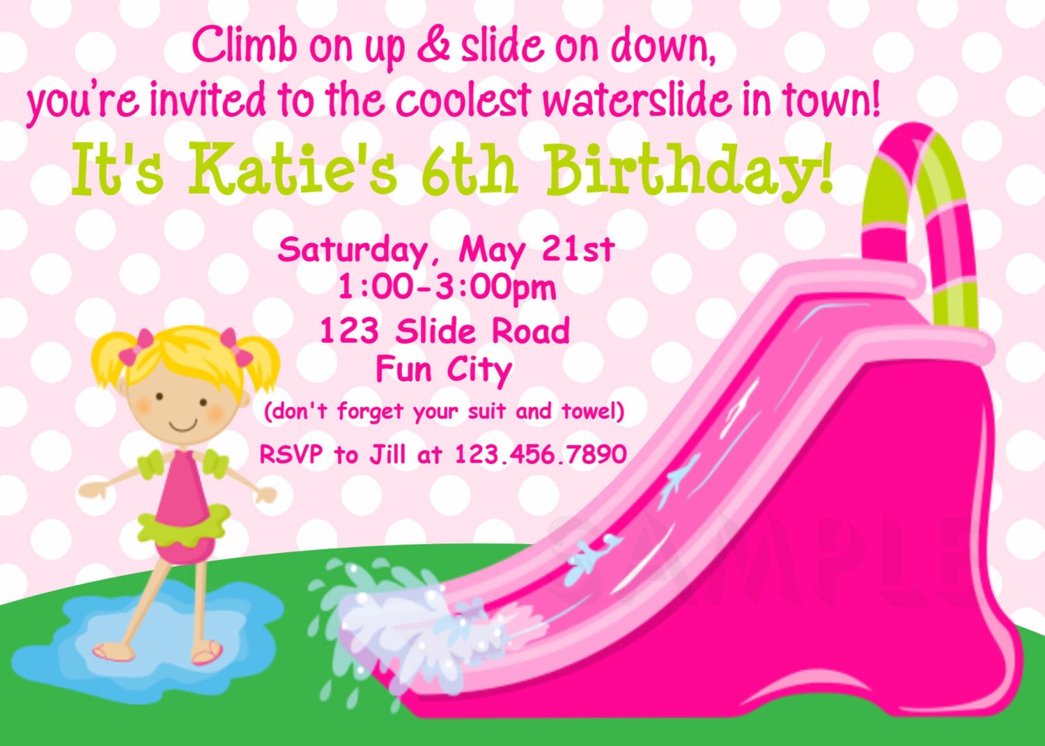 Waterslide Birthday Party Invitation Inflatable Water Slide - Etsy