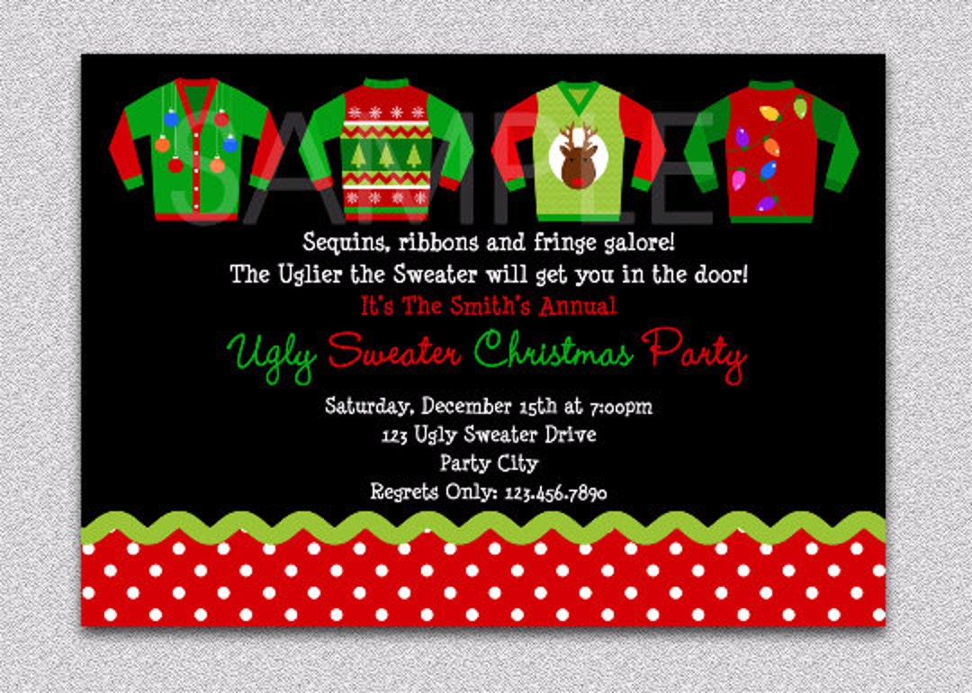 Ugly Sweater Party Invitation, Ugly Sweater Contest, Holiday Christmas ...