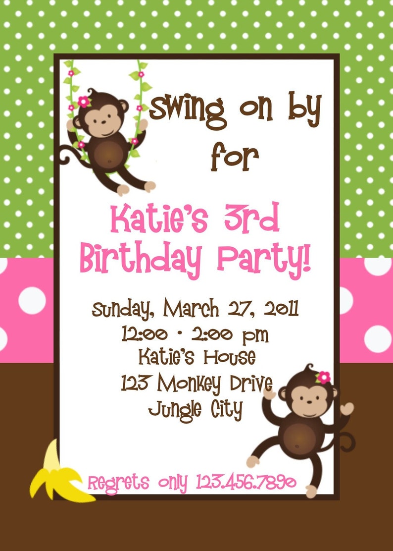 Monkey Birthday Invitation Monkey Birthday Party Invite - Etsy