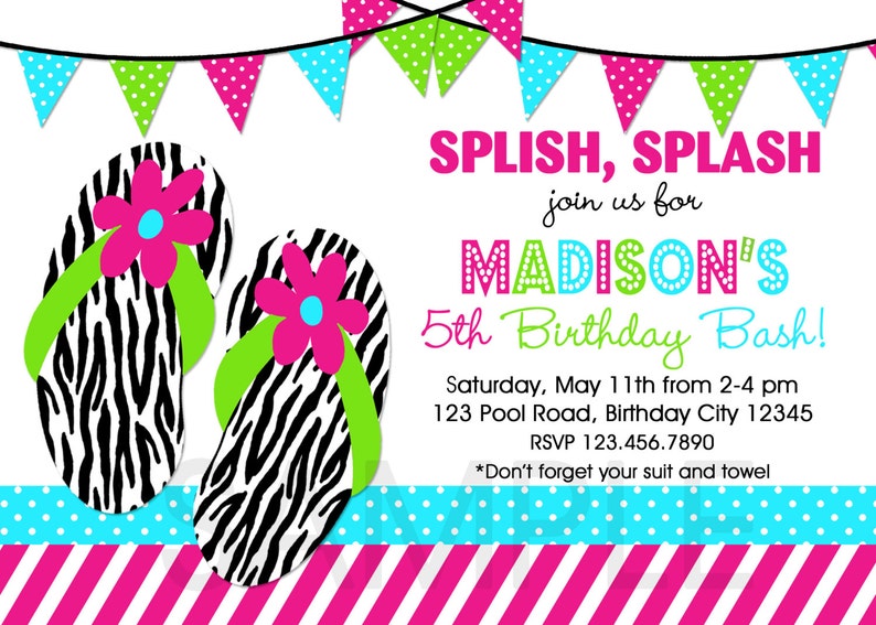 Flip Flop Pool Party Birthday Invitation Flip Flop Birthday - Etsy
