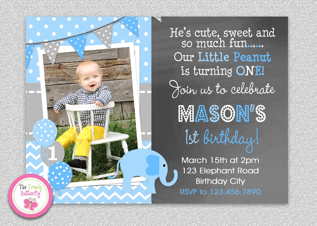 Boys Elephant Birthday Invitation , Elephant Birthday Party Invitation ...