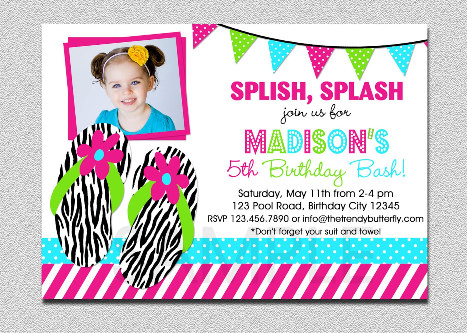 Flip Flop Pool Party Birthday Invitation Flip Flop Birthday - Etsy