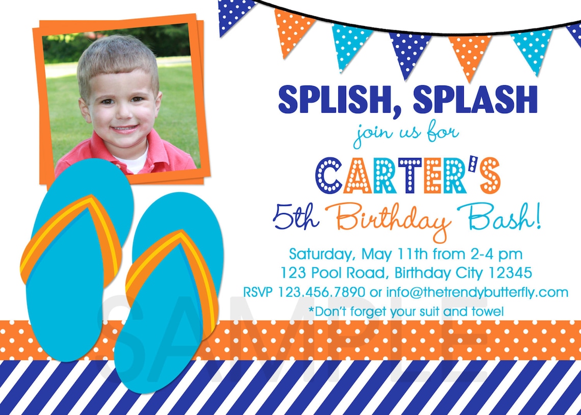 Flip Flop Pool Party Birthday Invitation Flip Flop Birthday - Etsy