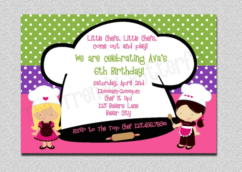 Chef Birthday Party Invitation Chef Cooking Party Invitations - Etsy
