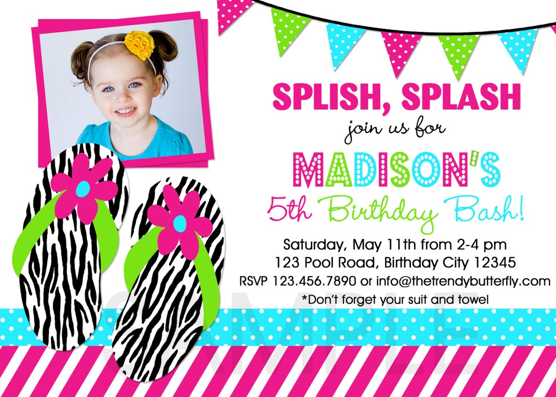 Flip Flop Pool Party Birthday Invitation Flip Flop Birthday - Etsy