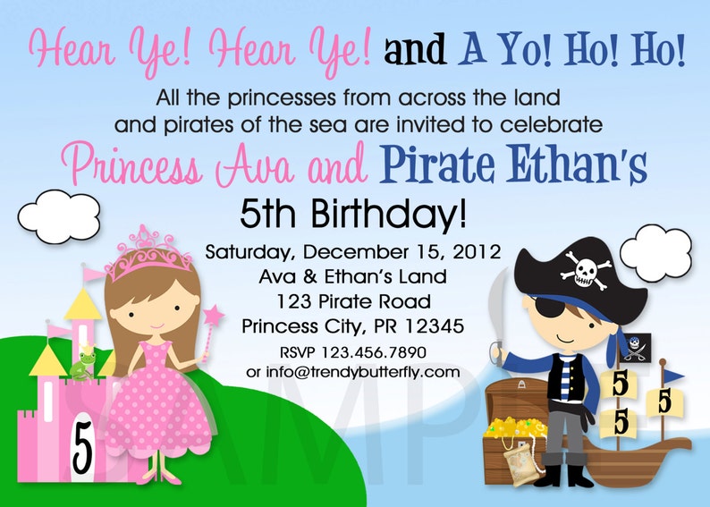 Princess Pirate Birthday Invitation Princess and Pirate Party - Etsy