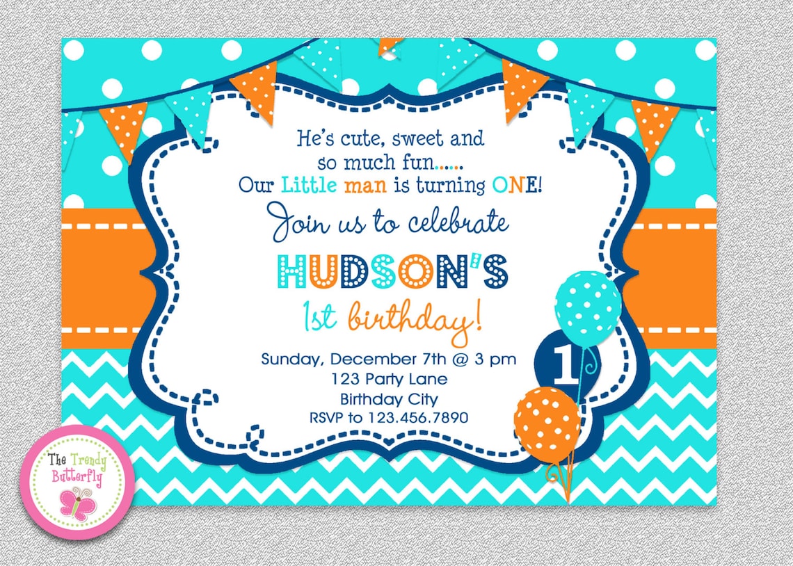 Boys Birthday Invitation Boys Party Invitation Turquoise - Etsy