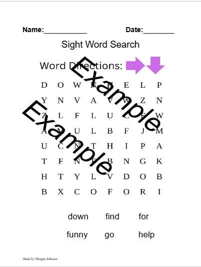 Dolch Prek Sight Word Search - Etsy