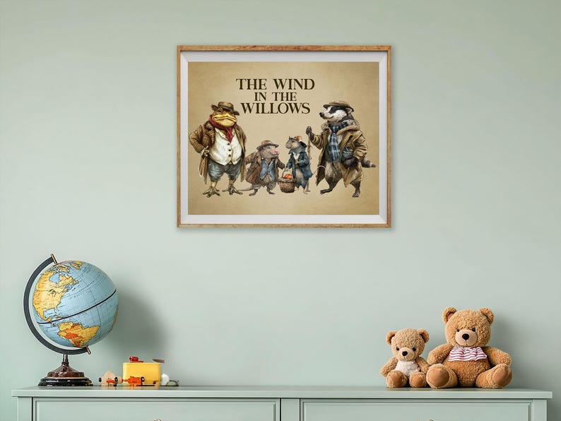 Nursery Art, Wind in the Willow Print, Badger, Ratty, Toad, Mole, Boho ...