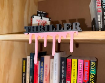 Thriller Bookshelf Sign | 3D Printed Dripping Book Genre Label - Etsy