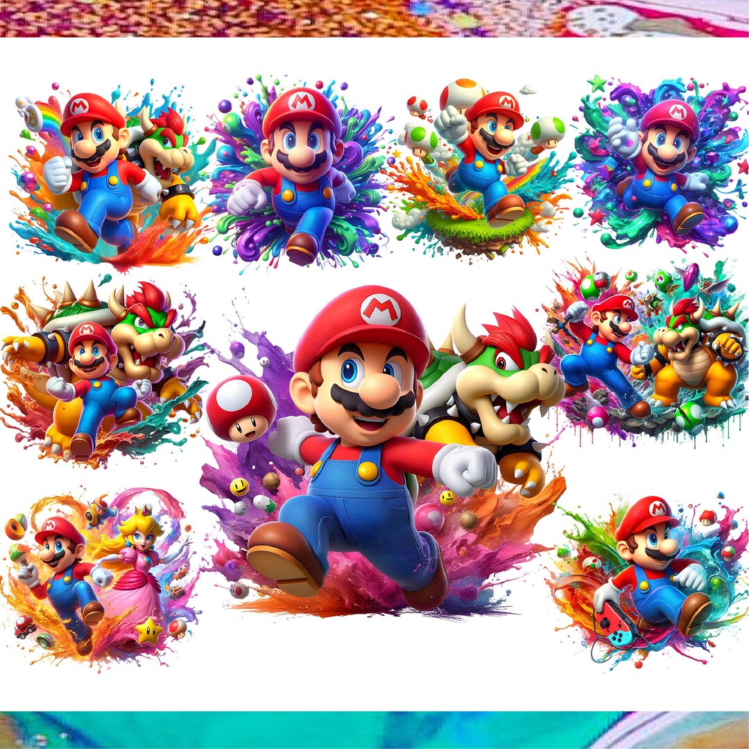 8 PNG Super Mario Splash and Watercolor Digital Design PNG File for ...