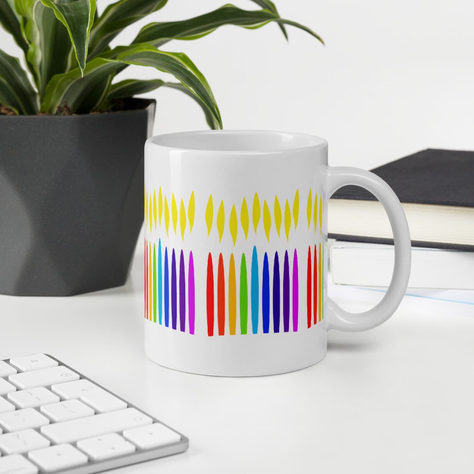 Rainbow Menorah Hanukkah Coffee Mug, Chanukah Menorah Cut-out Design ...