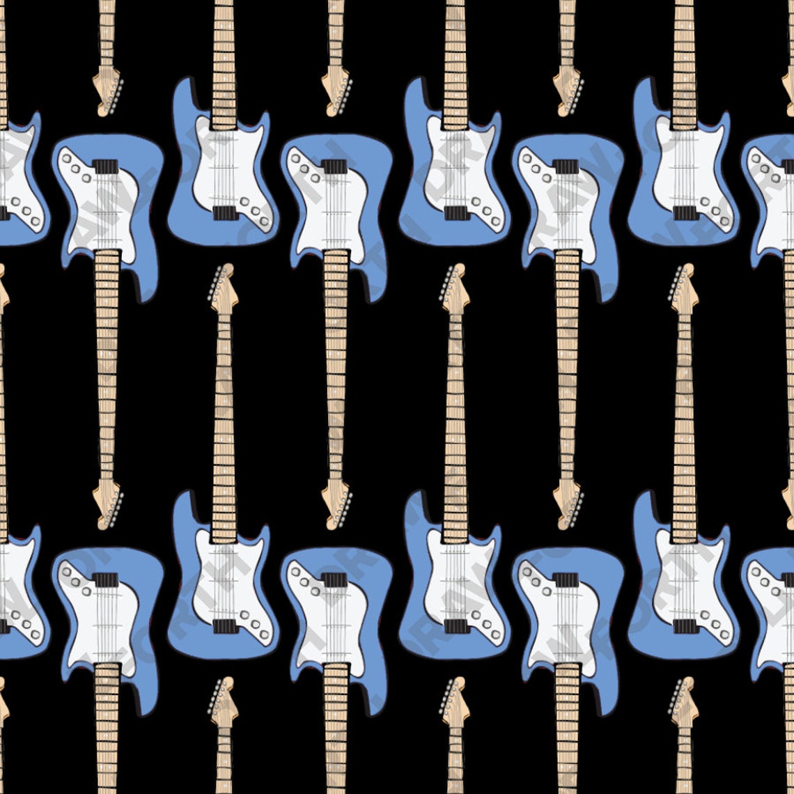 Electric Guitar Seamless Repeat Pattern of Blue Strat Guitar on Black ...