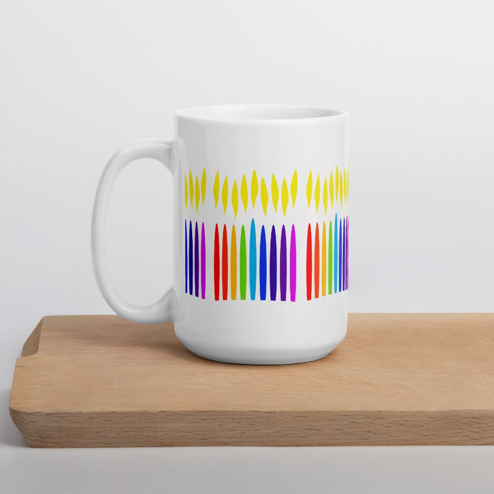 Rainbow Menorah Hanukkah Coffee Mug, Chanukah Menorah Cut-out Design ...