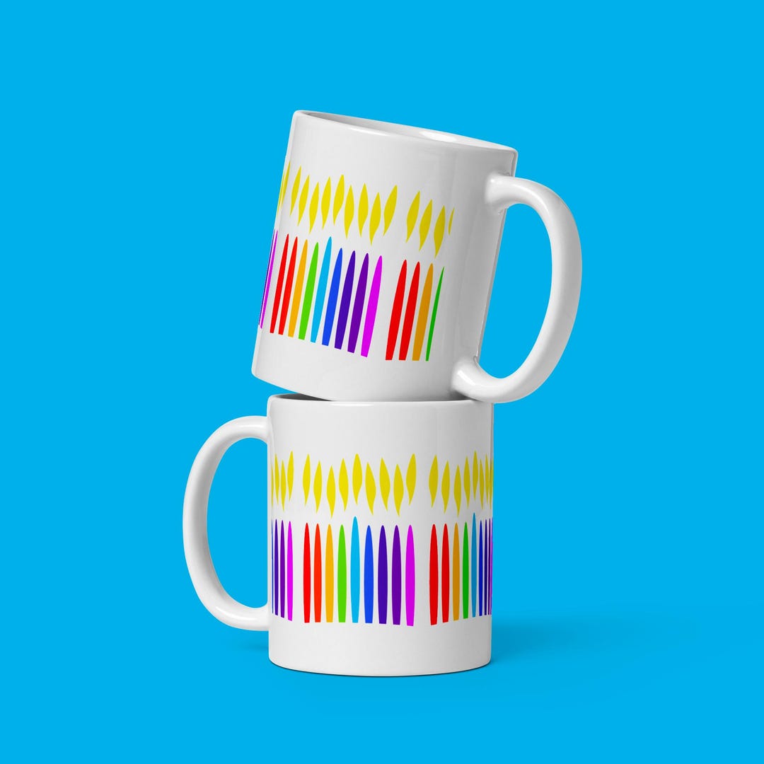 Rainbow Menorah Hanukkah Coffee Mug, Chanukah Menorah Cut-out Design ...