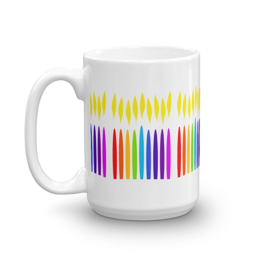 Rainbow Menorah Hanukkah Coffee Mug, Chanukah Menorah Cut-out Design ...