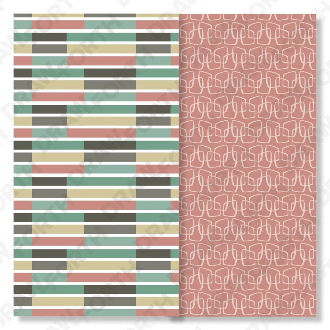 Mid Century Modern Digital Seamless Geometric Patterns in Retro Colors ...