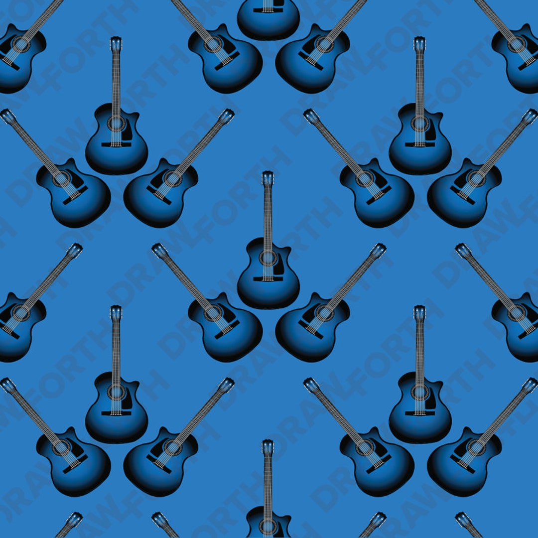 Custom Blue Acoustic Guitar Digital Seamless Pattern and Notes Pattern ...