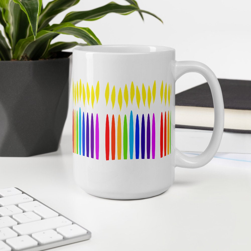 Rainbow Menorah Hanukkah Coffee Mug, Chanukah Menorah Cut-out Design ...