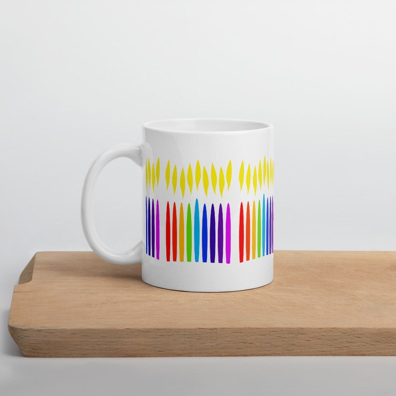 Rainbow Menorah Hanukkah Coffee Mug, Chanukah Menorah Cut-out Design ...