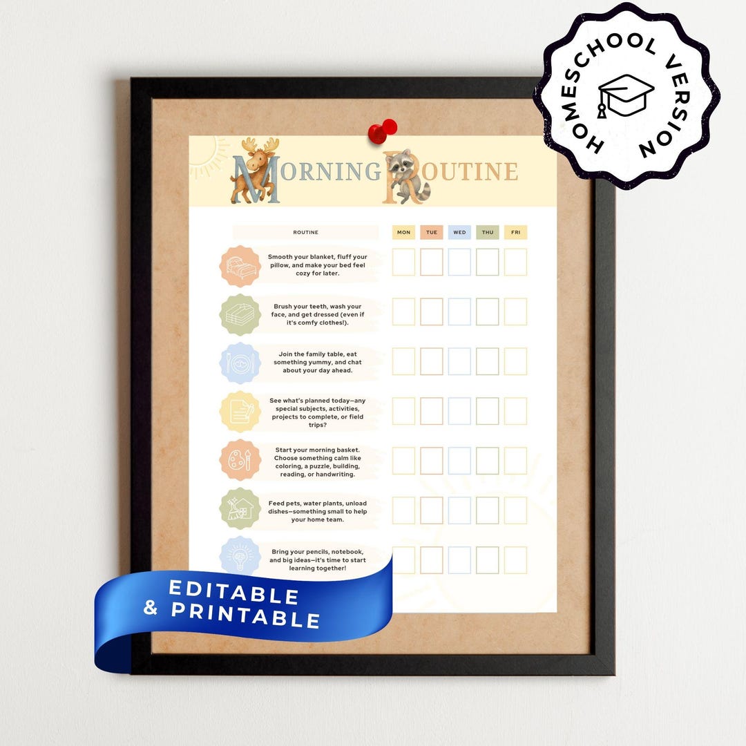 Homeschool Morning Routine Checklist | Kids Daily Checklist | Editable ...