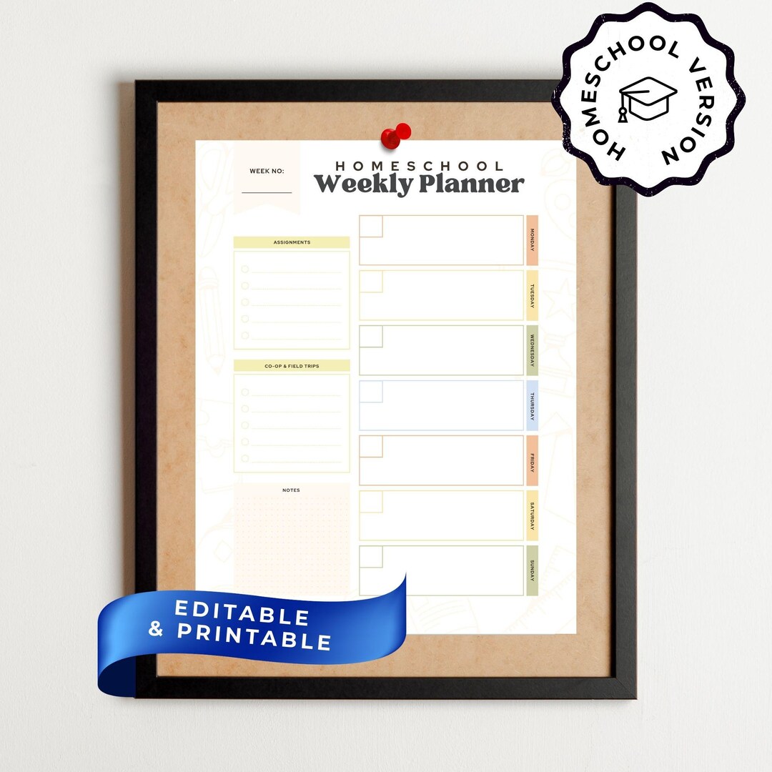 Homeschool Printable Weekly Planner Page | Undated | School Year ...