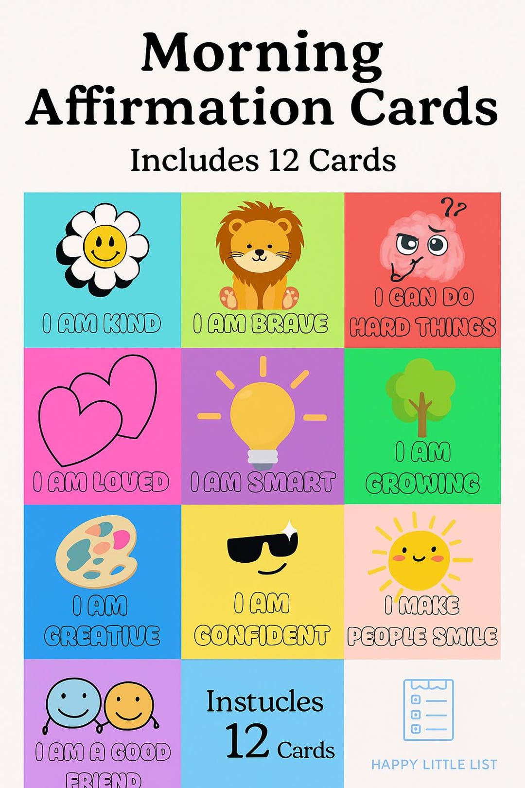 Morning Affirmation Cards for Kids | Positive Printable Cards | 12 ...