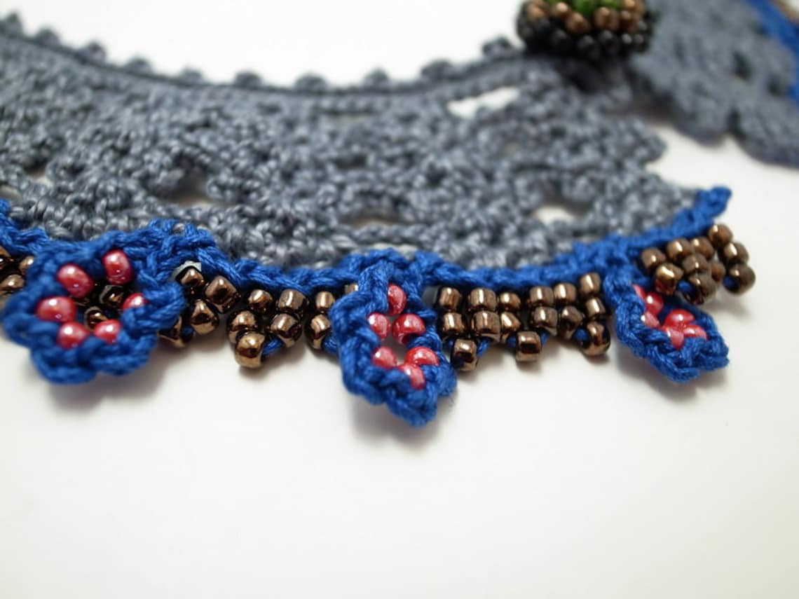 Crochet Lace Collar (beaded Lace Collar Ii-a), Gray, Blue, Brown - Etsy