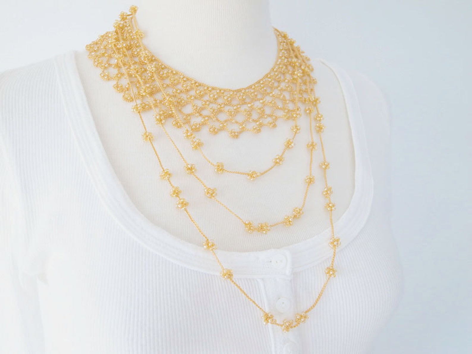 Crochet Lace Jewelry (byzance III) Statement Necklace, Fiber Art ...