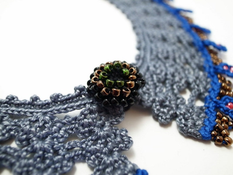 Crochet Lace Collar (beaded Lace Collar Ii-a), Gray, Blue, Brown - Etsy