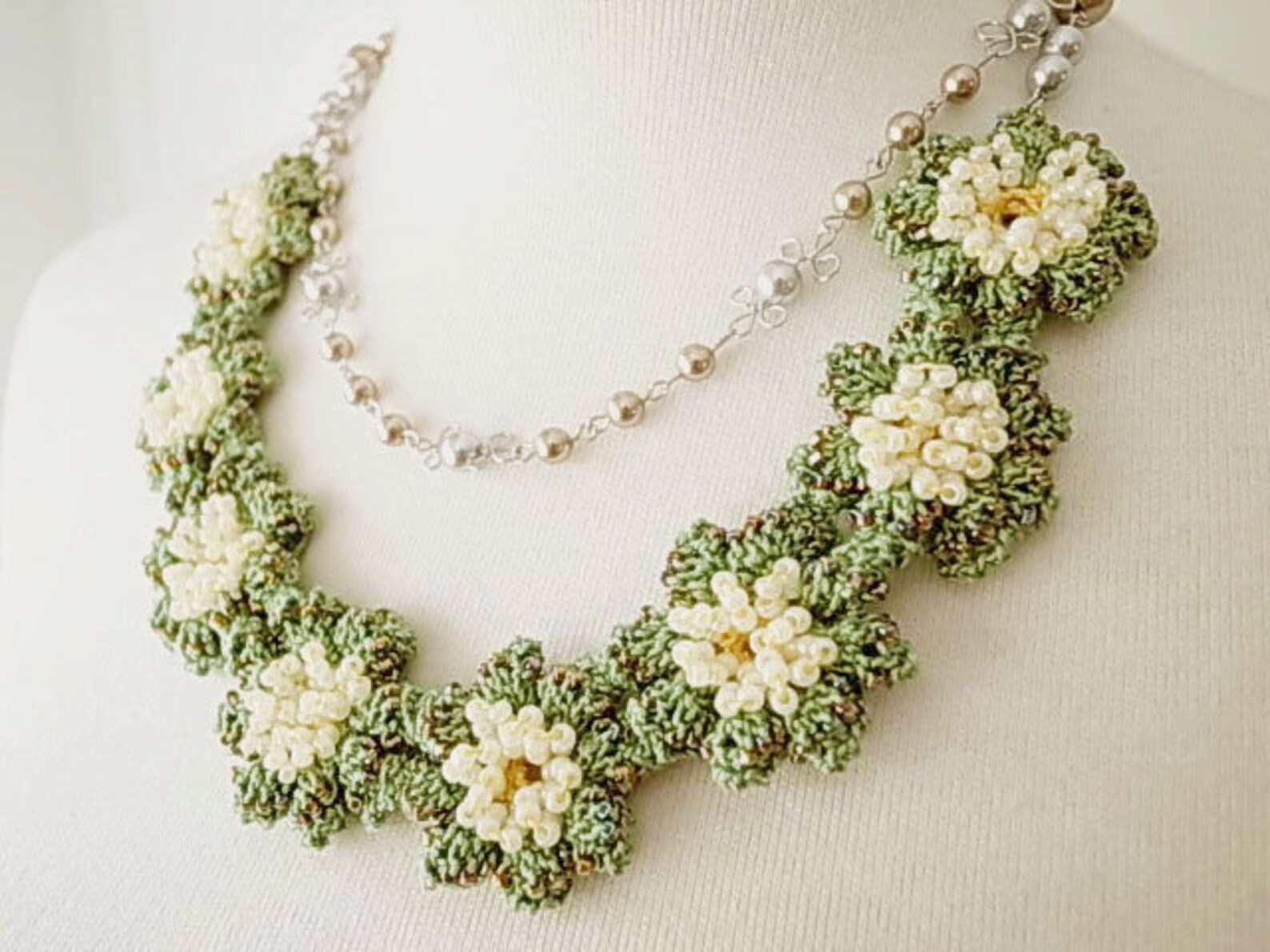 Lace Jewelry spring Spring Fiber Art Necklace, Statement Necklace ...