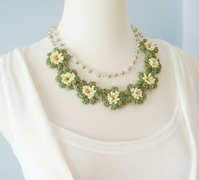 Lace Jewelry spring Spring Fiber Art Necklace, Statement Necklace ...
