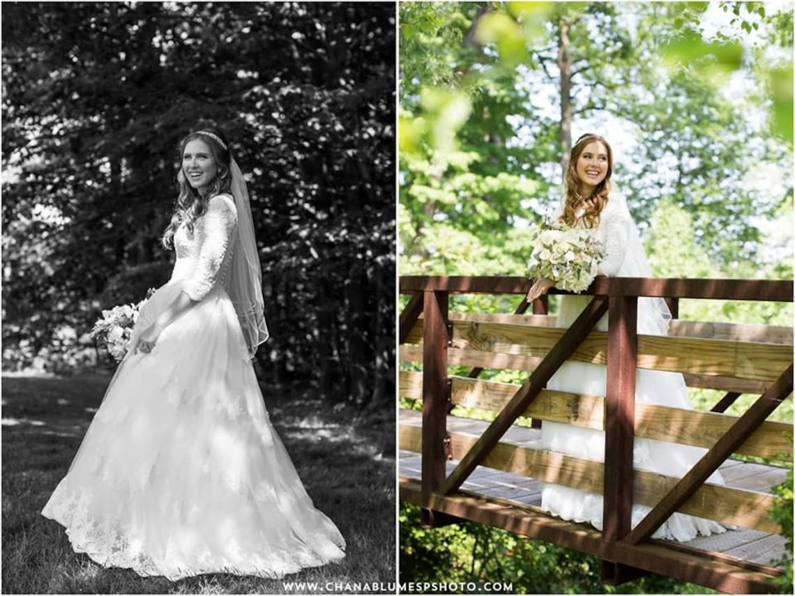 Modest Wedding Dress With Sleeves and French Lace Bodice English Net ...